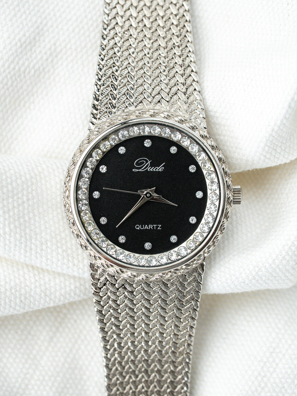 Vintage Dude Quartz Watch — Black Dial Zirconium and Braided Mesh ...