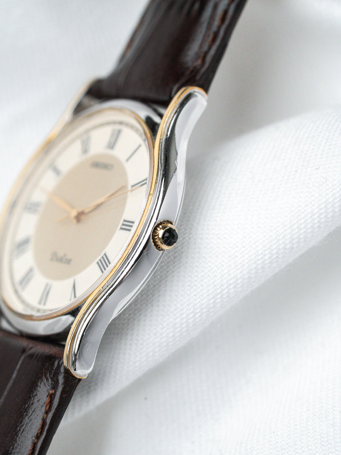 Vintage Seiko Dolce Watch Steel & Gold — Round Roman Dial (1986 ...
