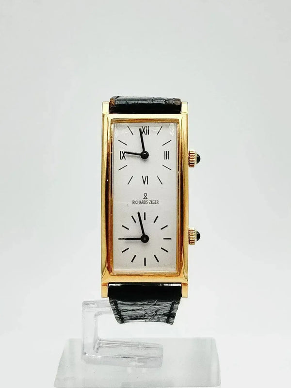 Richards-Zeger - GMT Plaqué or fond blanc double mouvements - 1980s