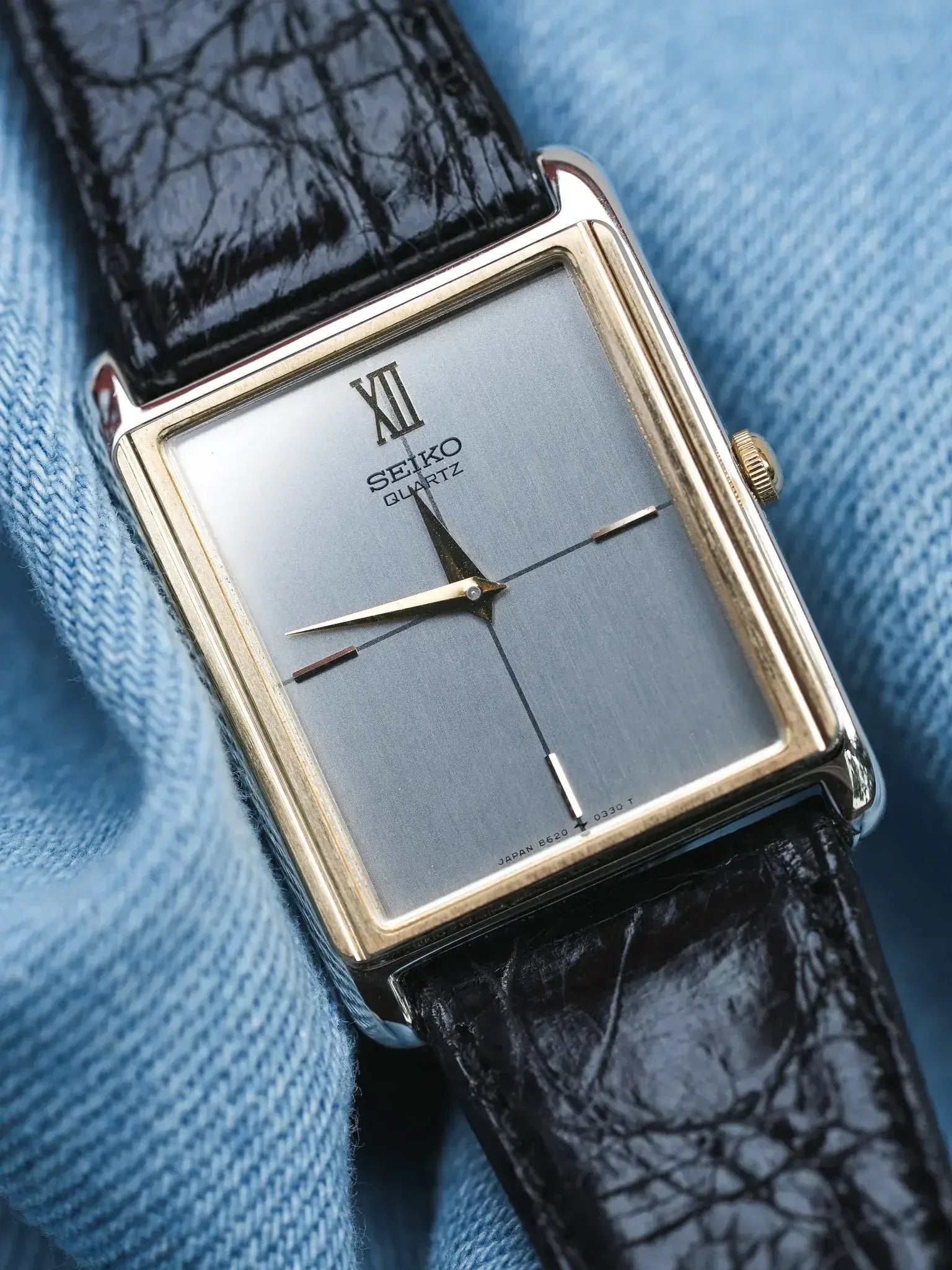 Seiko - Tank Two-Tone Steel Gold Crosshair - NOS - 1982